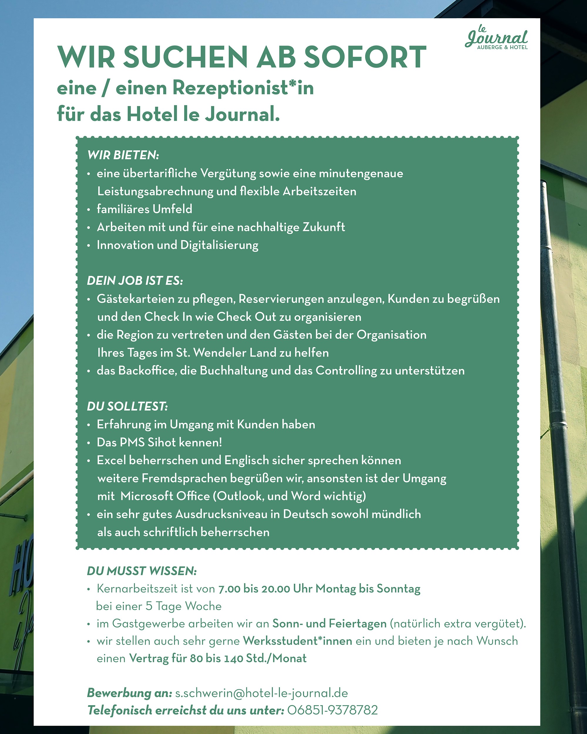 Offene Stellen Hotel - Restaurant - Café Le Journal St. Wendel